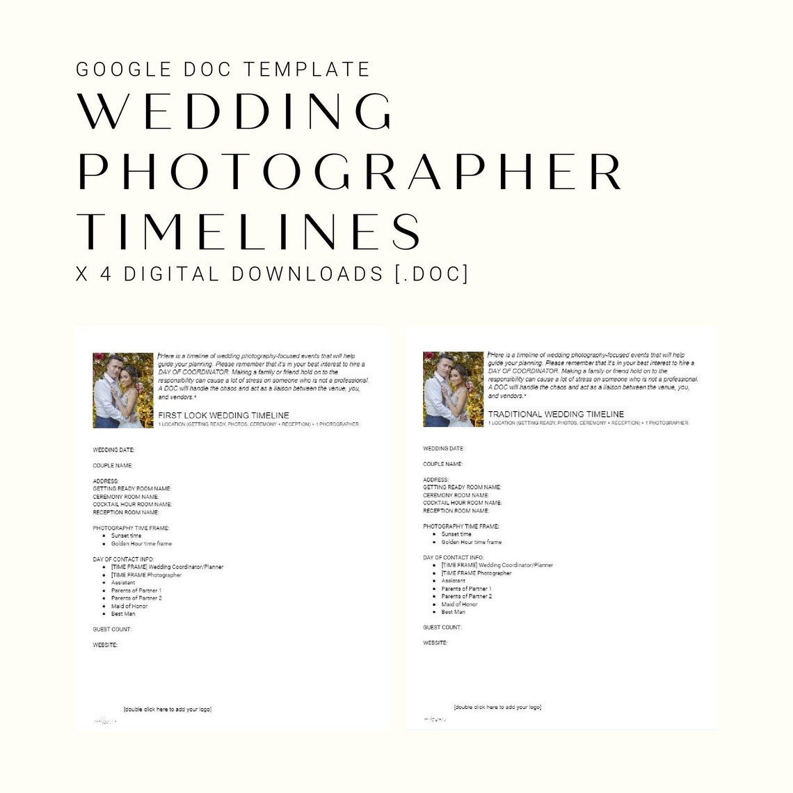 Wedding Timelines Template for Photographers and Couples Planning a ...