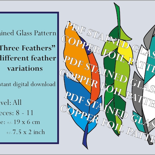 Stained Glass Pattern Easy Feather three Feathers - Etsy