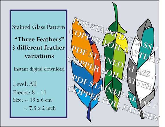 Stained Glass Pattern Easy Feather three Feathers | Etsy