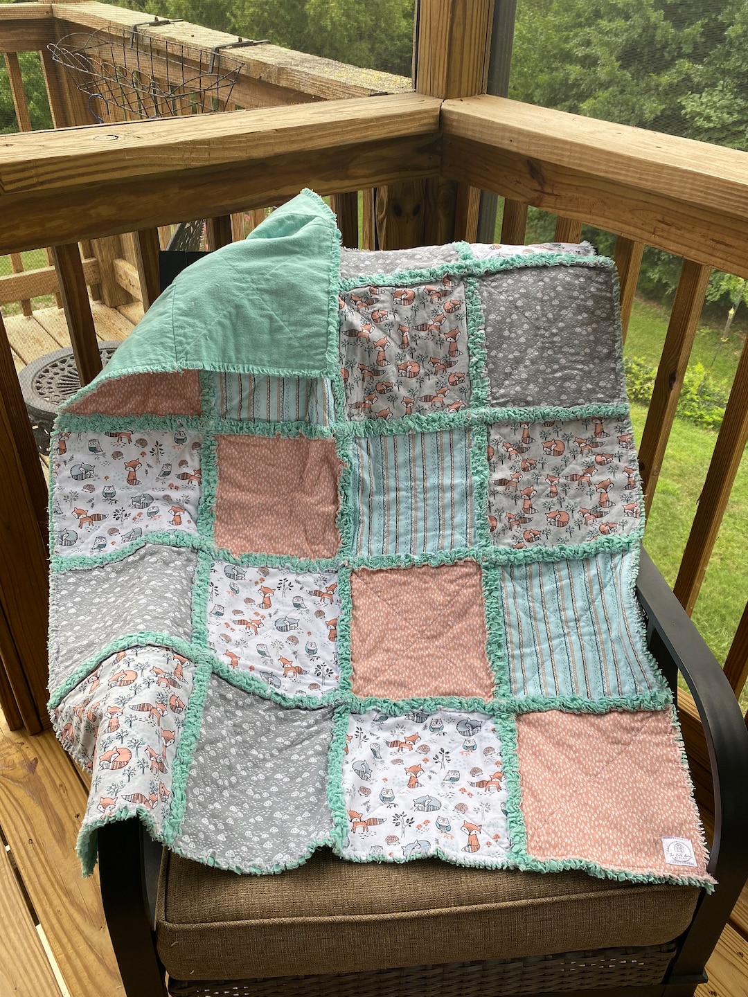 Woodland Baby Rag Quilt, Peach & Mint Green Flannel (33x41 In) - Etsy