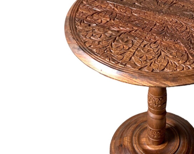 Decorative Hand-carved Pakistani Wooden Small Table Round 16 40cm ...
