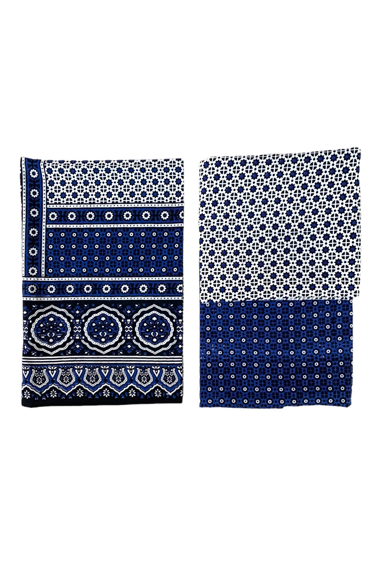 Pakistani Blue Block-printed Sindhi Ajrak Cotton 3 Piece Unstitched ...