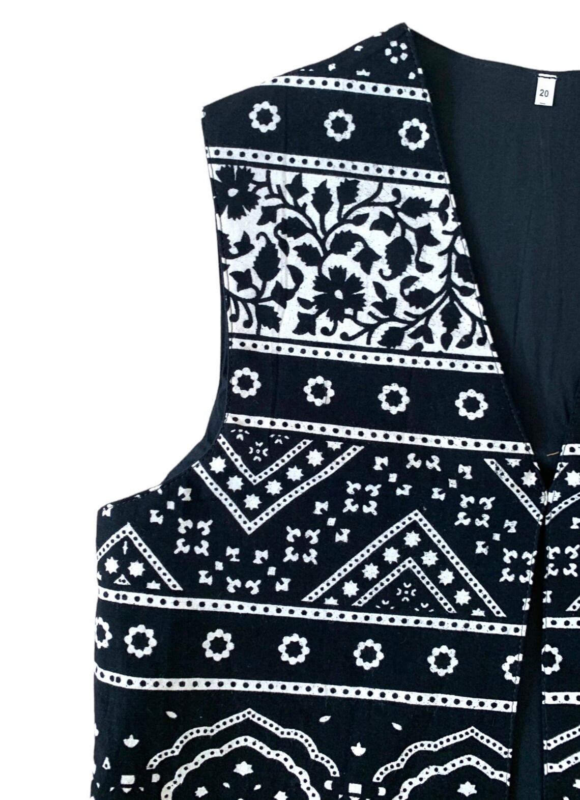 Cotton Pakistani Sindhi Black Ajrak Block-printed Waistcoat / Vest ...