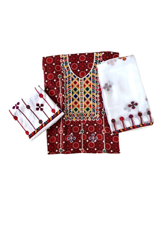 Pakistani Sindhi Ajrak Lawn Cotton 3 Piece Unstitched Suit | Etsy