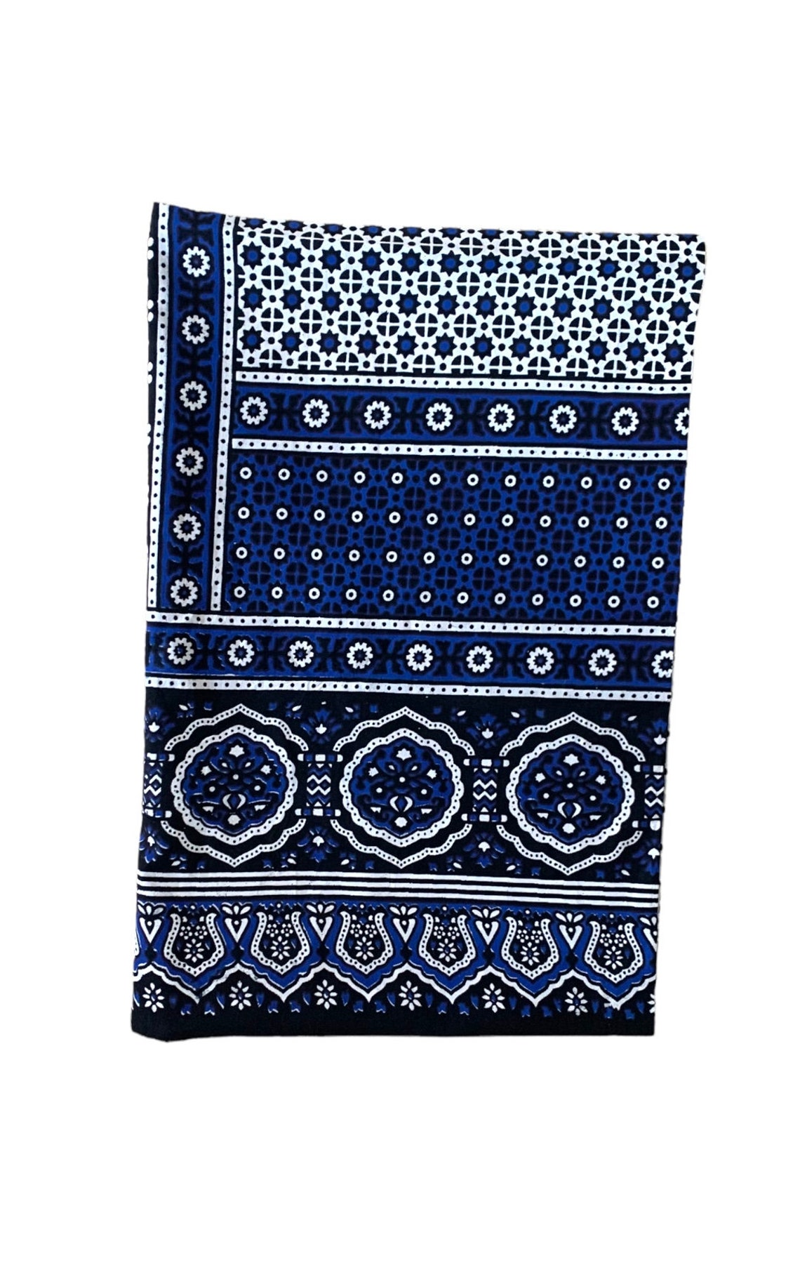 Pakistani Blue Block-printed Sindhi Ajrak Cotton 3 Piece Unstitched ...