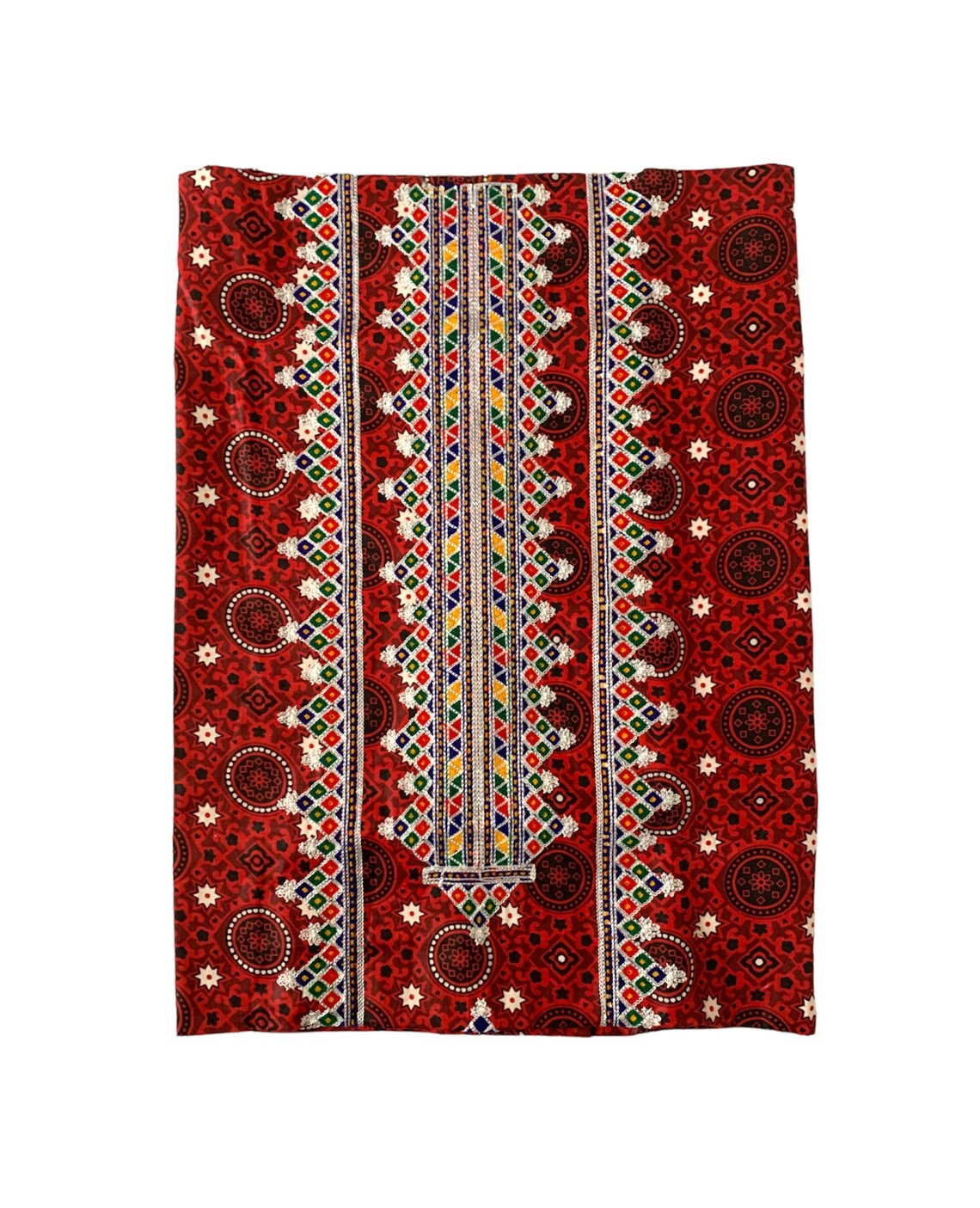 Pakistani Sindhi Ajrak Cotton 3 Piece Unstitched Suit, Embroidered ...