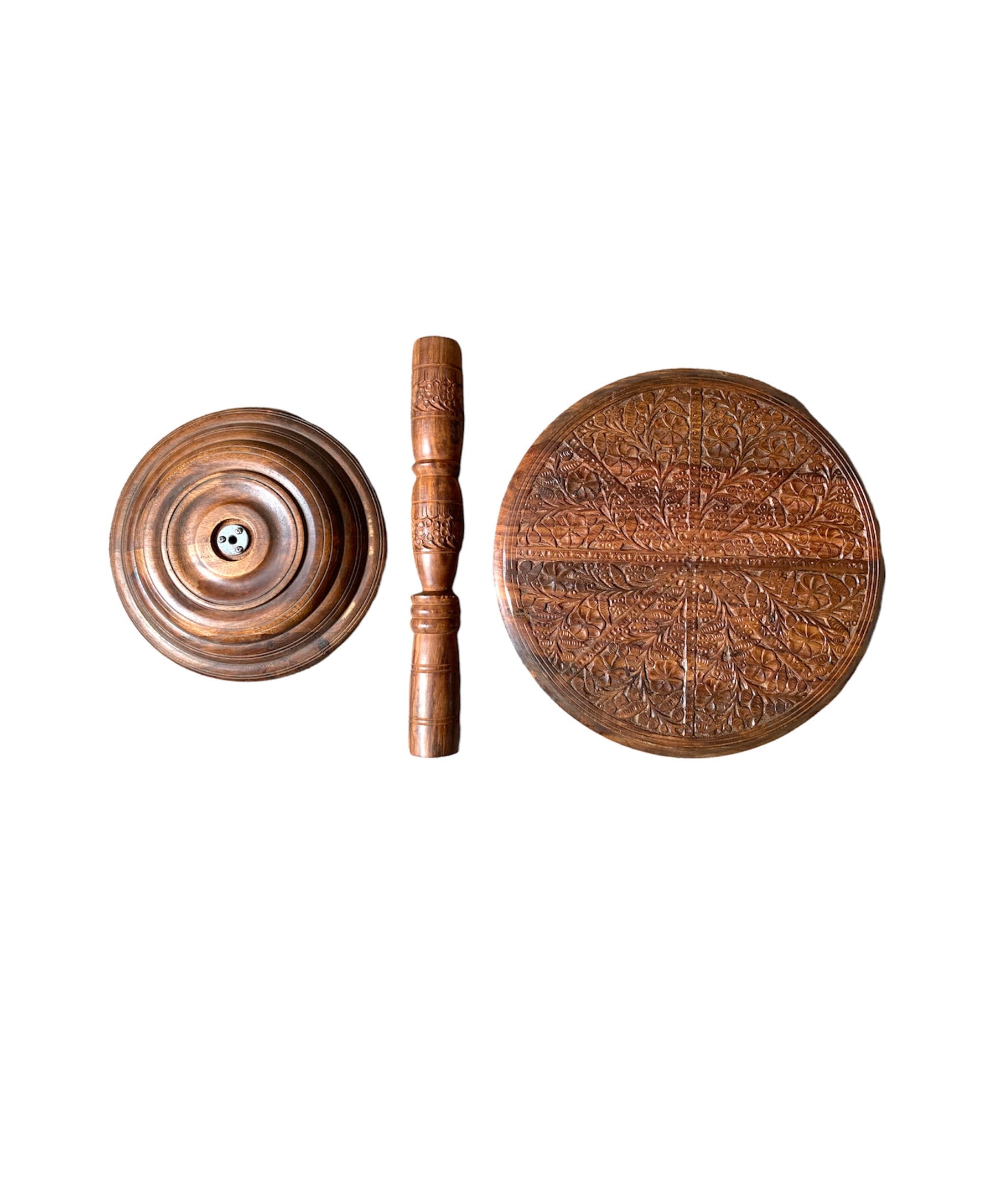 Decorative Hand-carved Pakistani Wooden Small Table Round 16 40cm ...