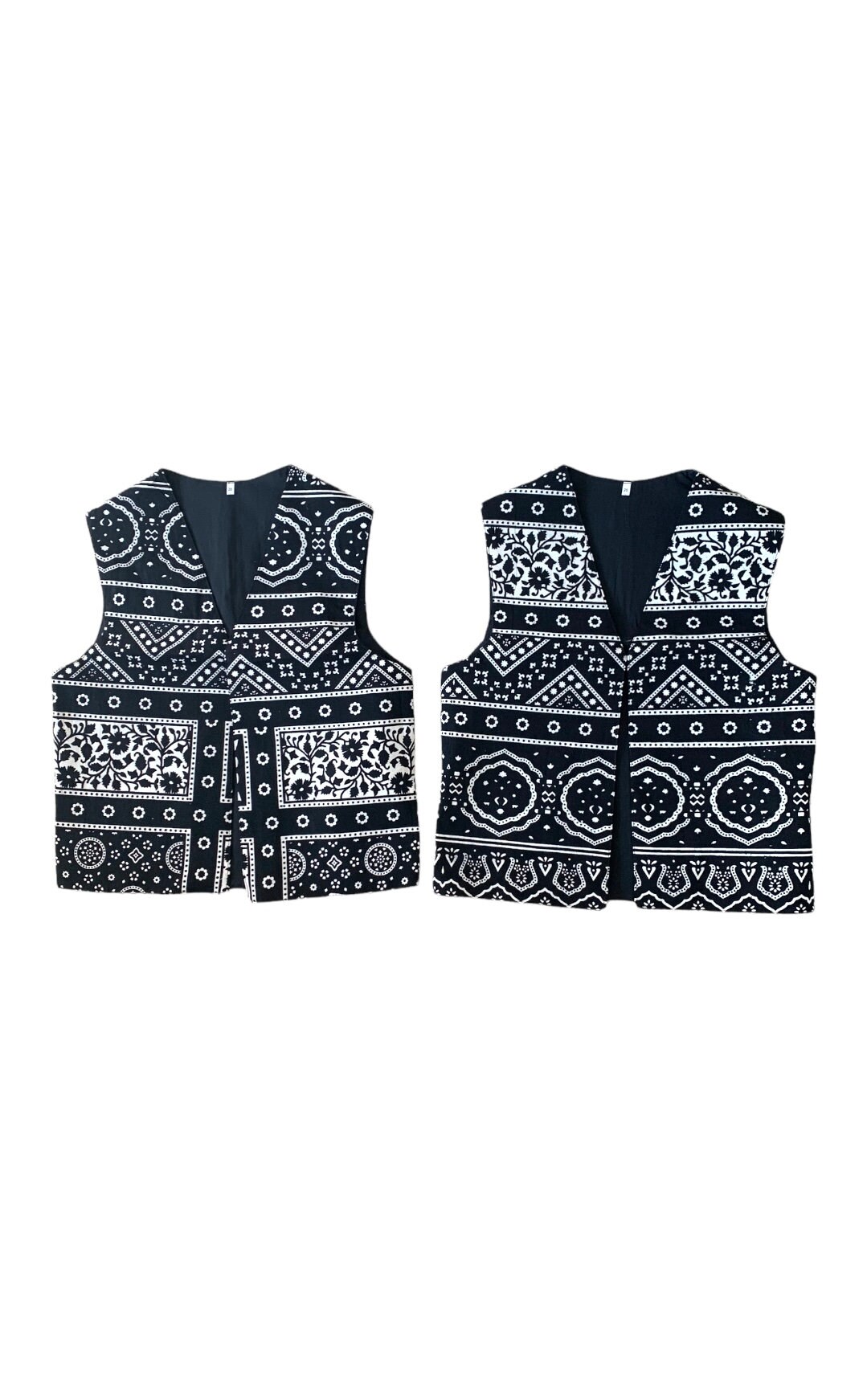 Cotton Pakistani Sindhi Black Ajrak Block-printed Waistcoat / Vest ...