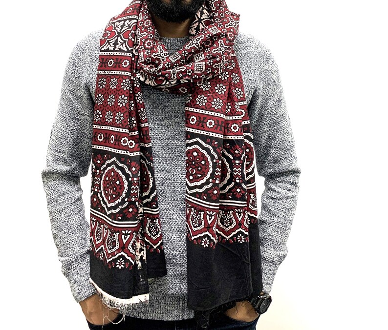 Block-printed Cotton Ajrak Scarf: Pakistani Sindhi Neck Wrap - Etsy