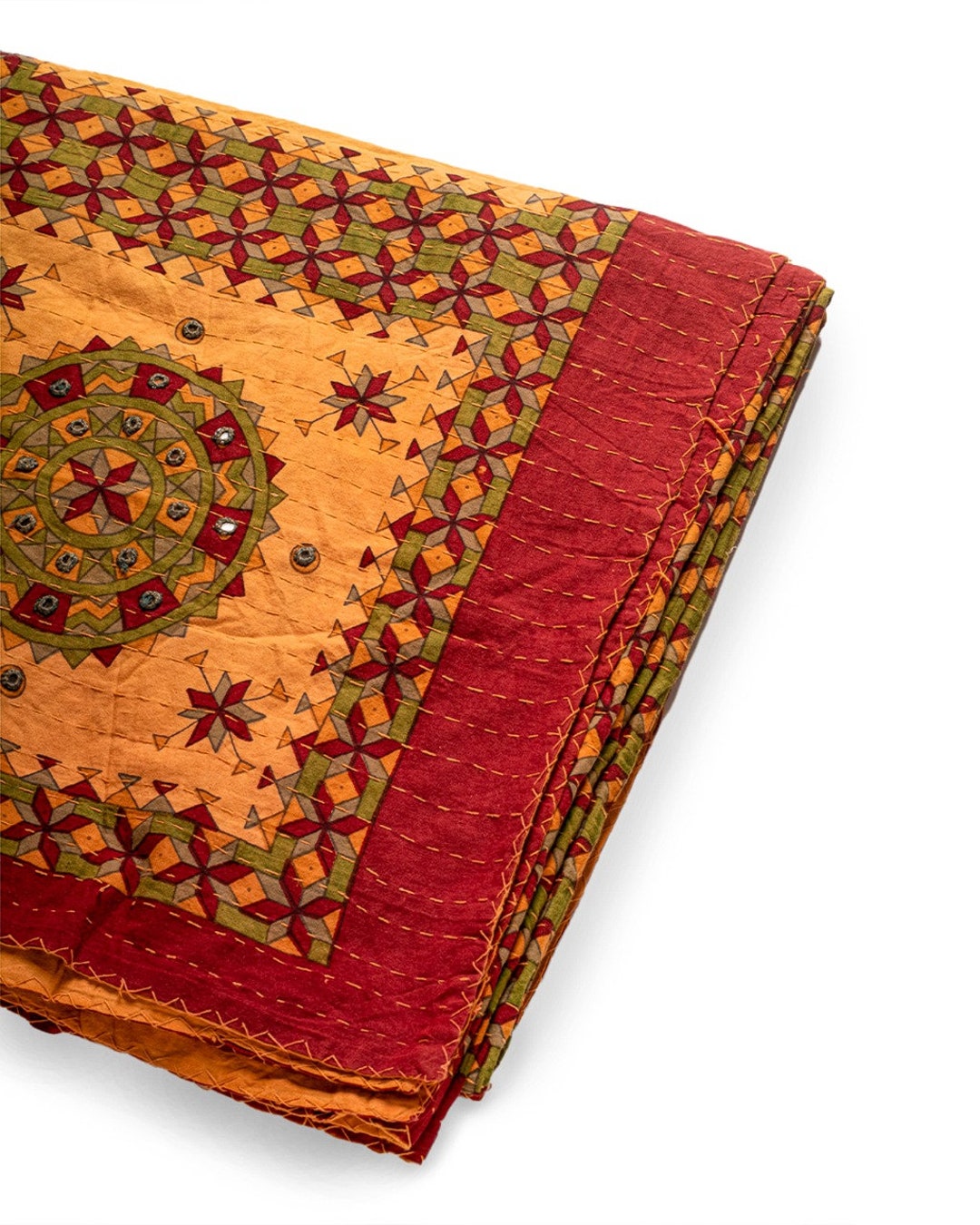 Handmade Running Stitch (kantha) Block Printed, Mirrored Ralli (rilli ...