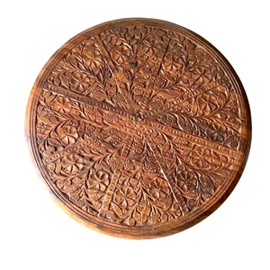 Decorative Hand-carved Pakistani Wooden Small Table Round 16" (40cm ...