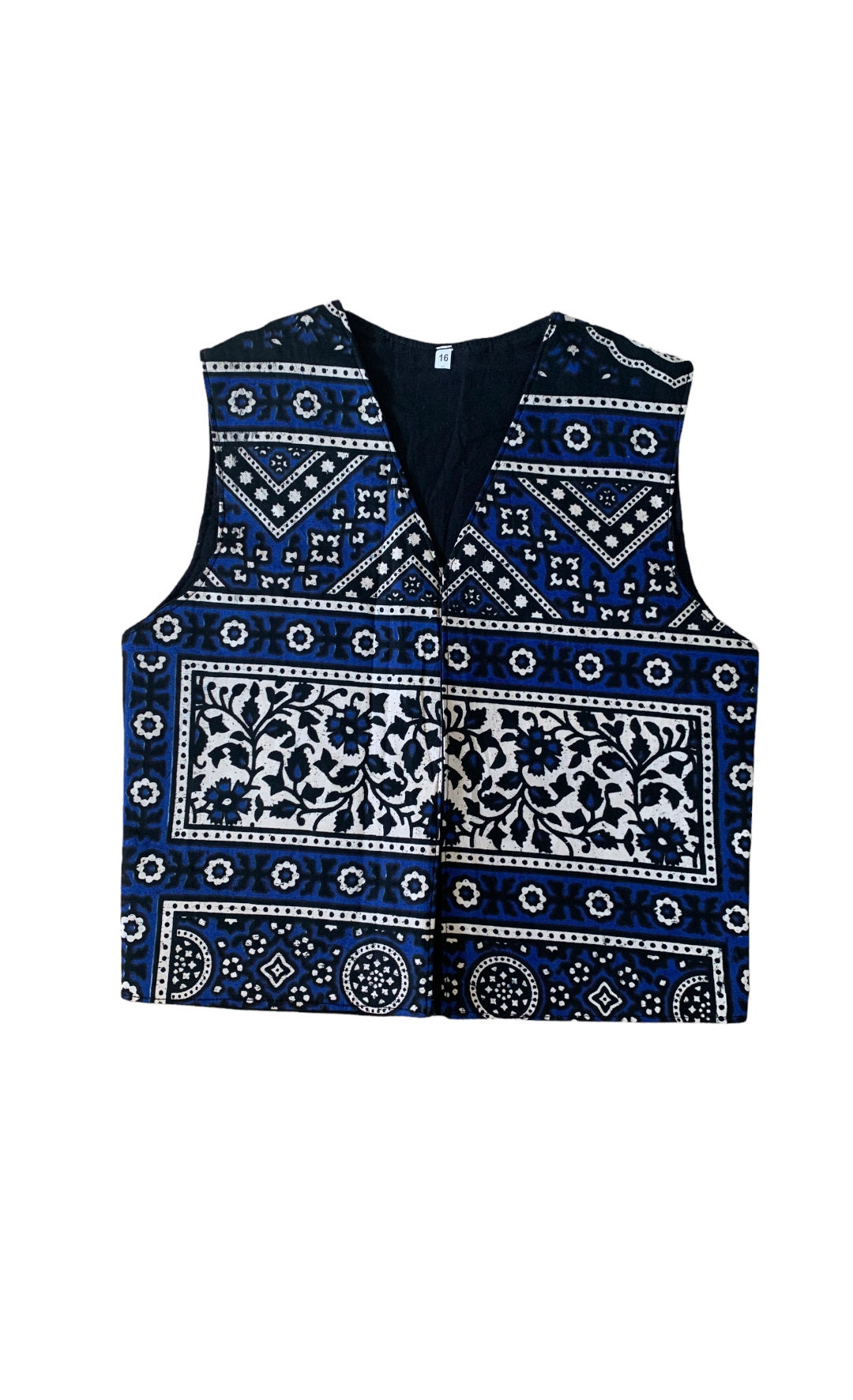 Cotton Blue Pakistani Sindhi Ajrak Block-printed Waistcoat Size Xxs ...