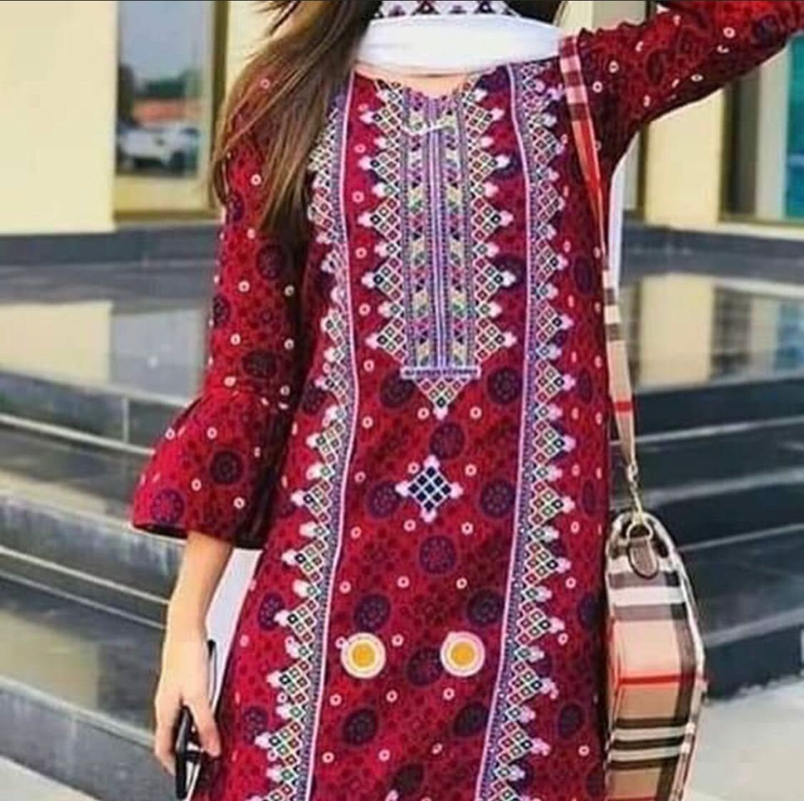 Pakistani Sindhi Ajrak Cotton 3 Piece Unstitched Suit, Embroidered ...