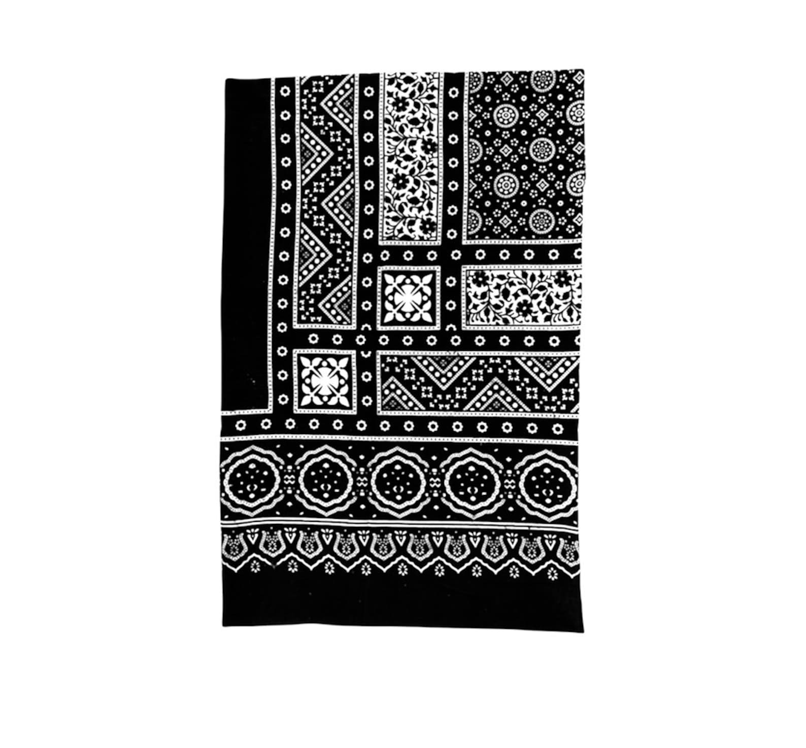 Cotton Block-printed Black Pakistani Sindhi Ajrak Neck Wrap / Scarf ...