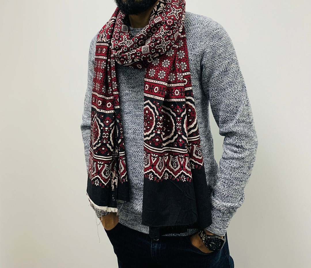 Cotton Block-printed Pakistani Sindhi Ajrak Neck Wrap / Scarf / Shawl ...