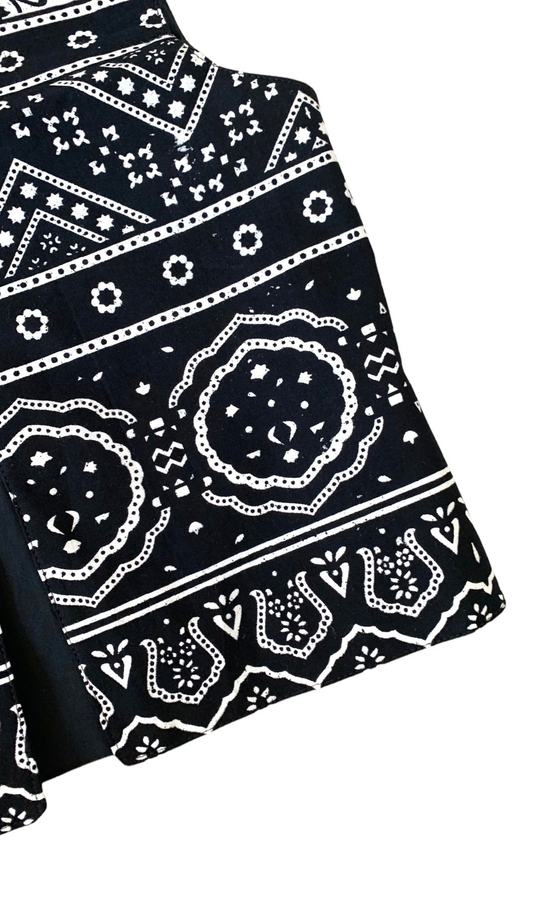Cotton Pakistani Sindhi Black Ajrak Block-printed Waistcoat / Vest ...