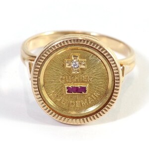 Mid Century Augis Ring in 18k Gold, Augis Love Medal, Vintage Ring ...