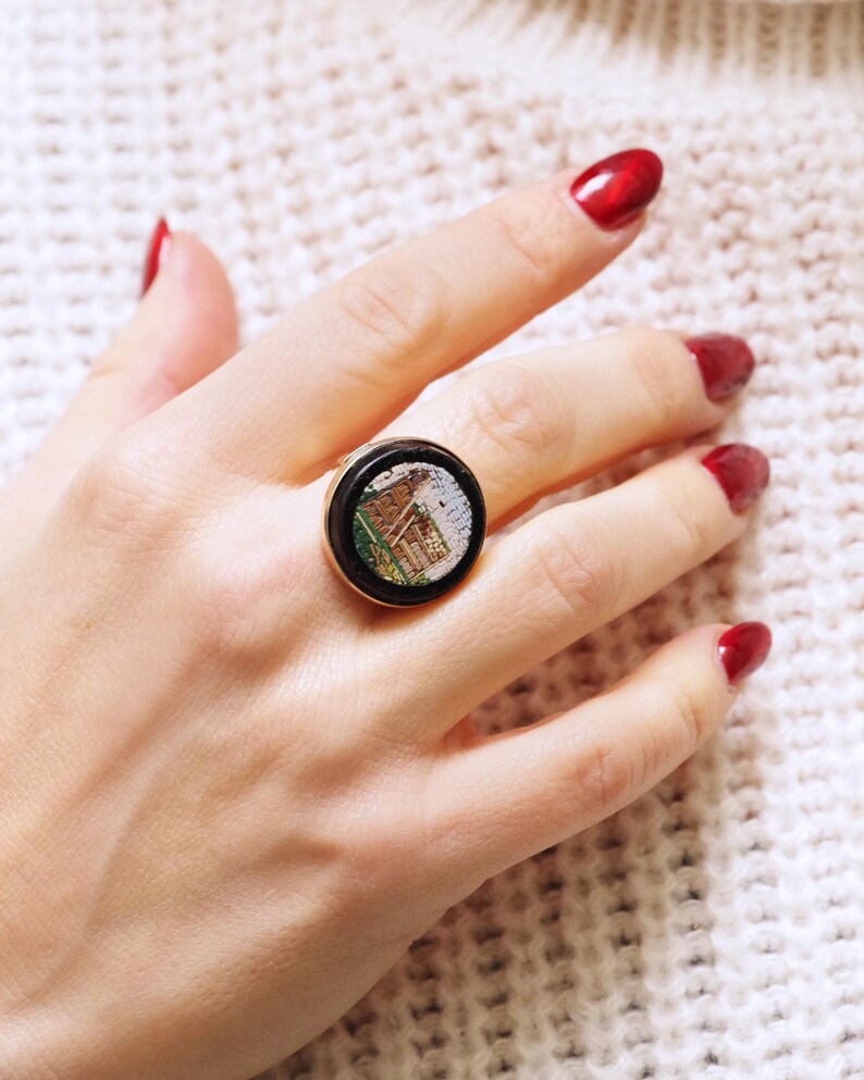 Grand Tour Micro-mosaic Ring in 9k Gold, Antique Colosseum Ring, Grand ...