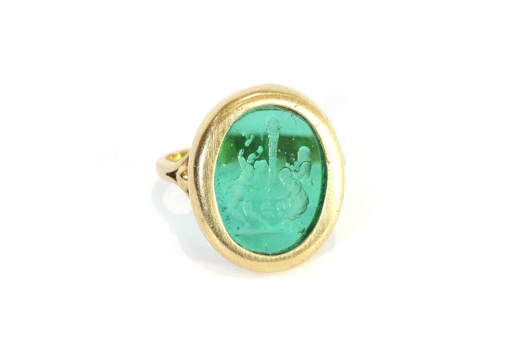 Antique Green Intaglio Ring in 18k Gold, Victorian Ring, Green Intaglio ...