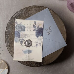 Vellum Wedding Invitation Card, Blue Roses Vellum Cover, Name First ...