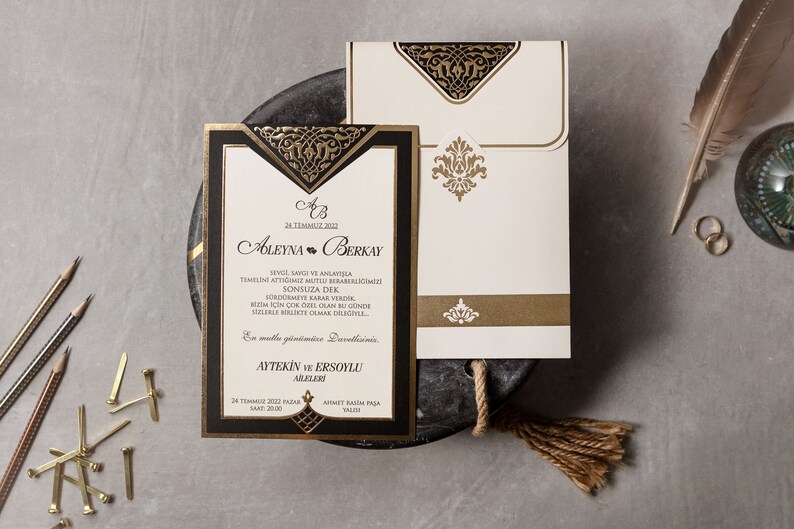 Classic Simple Wedding Invitation, Elegant, Embossed Cream Black Color ...