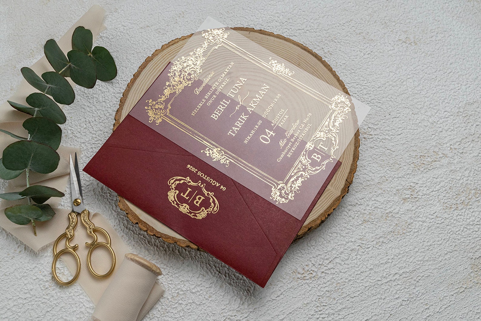 Frosted Acrylic Wedding Invitation, Initials Gold Foil Letterpress ...