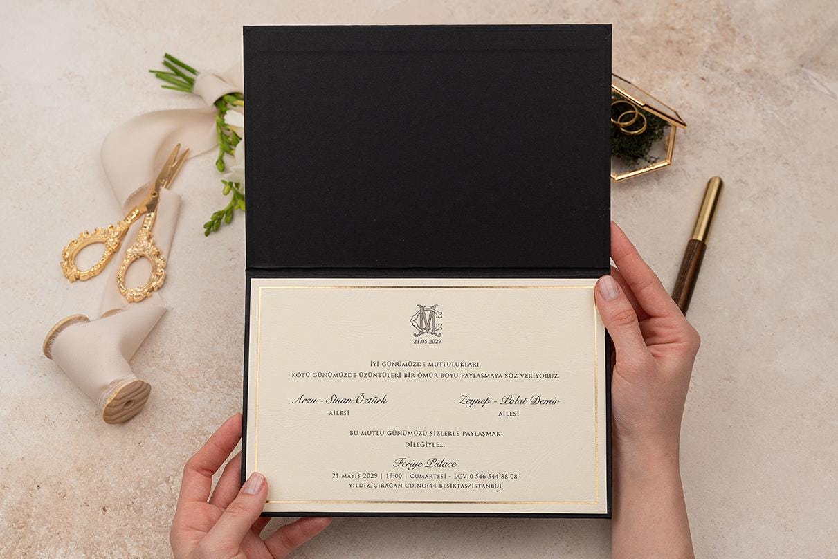 Manor House Wedding Invitation, Black and Gold Folded Luxury Wedding ...