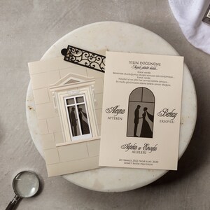 Bride and Groom Wedding Invitation, at the Window Couple Romantic ...