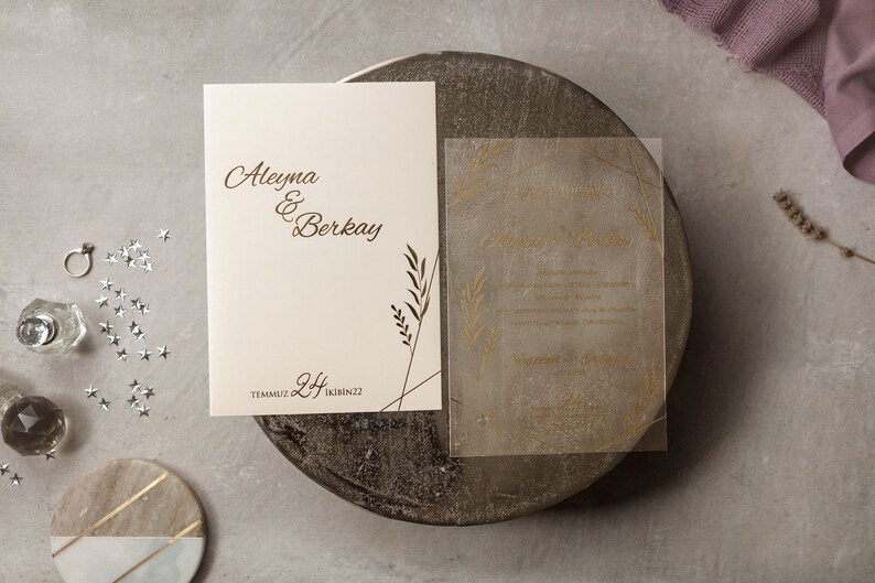 Wheat Wedding Invitation, Names Gold Foil Printed Pocket Style Envelope ...