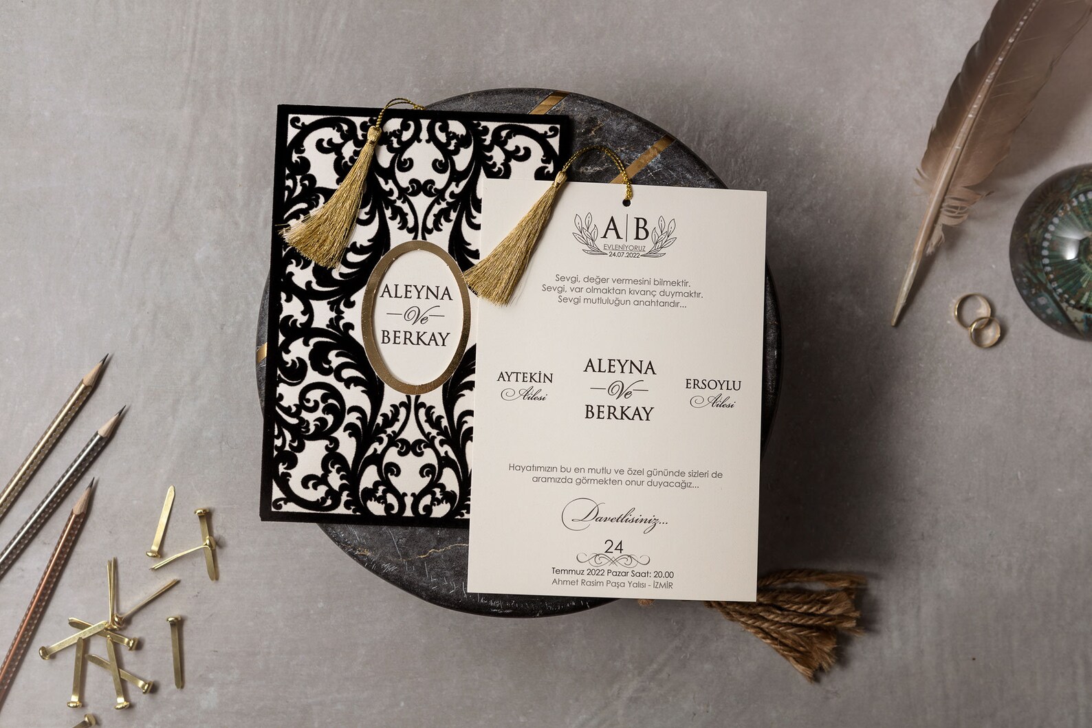 Black Velvet Wedding Invitation, Amazing Design, Pocket Style Envelope ...