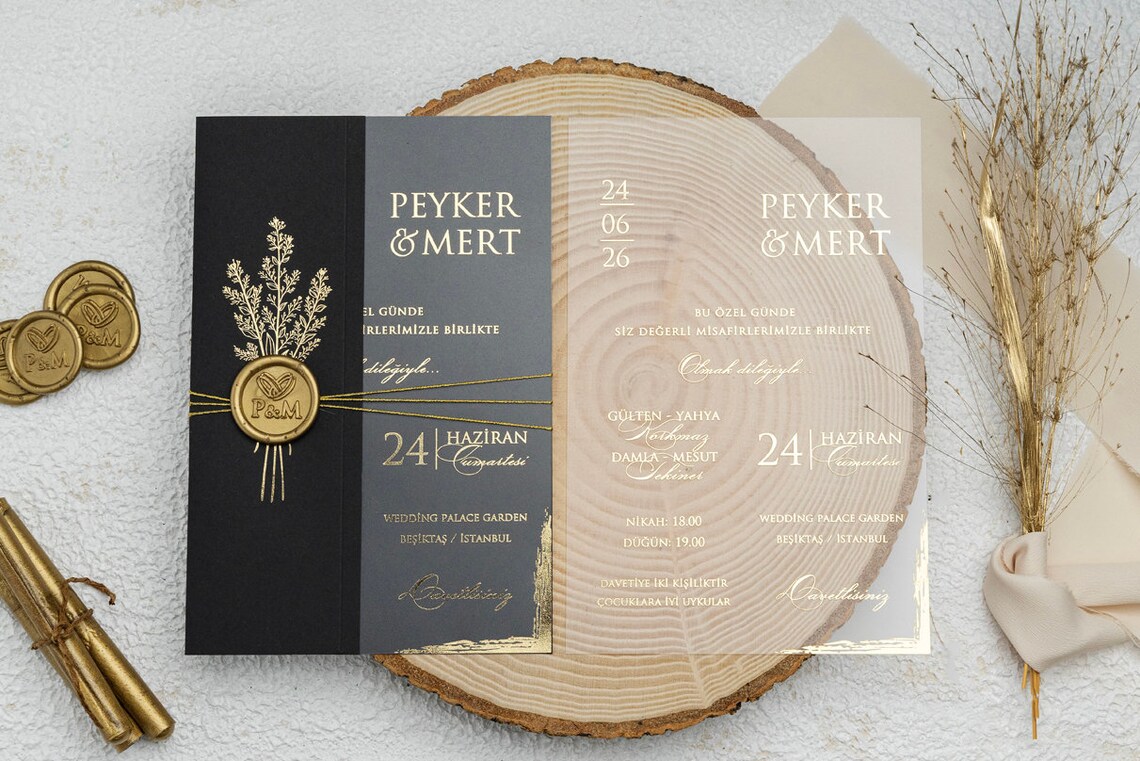 Wax Seal Acrylic Wedding Invitation Gold Foil Wildflower - Etsy