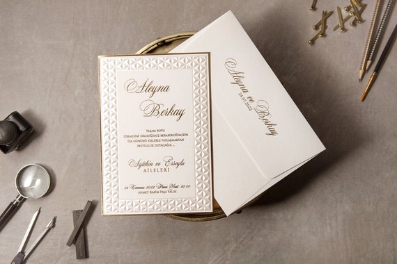 Simple Modern Wedding Invitation Names Gold Foil Printed | Etsy