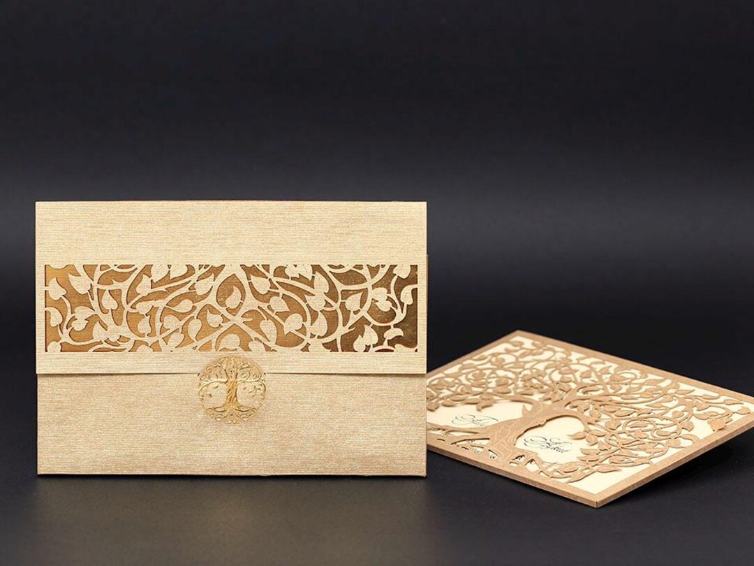 Laser Cut Tree Wedding Invitation, Tree of Life Shaped Pocket, Thick ...