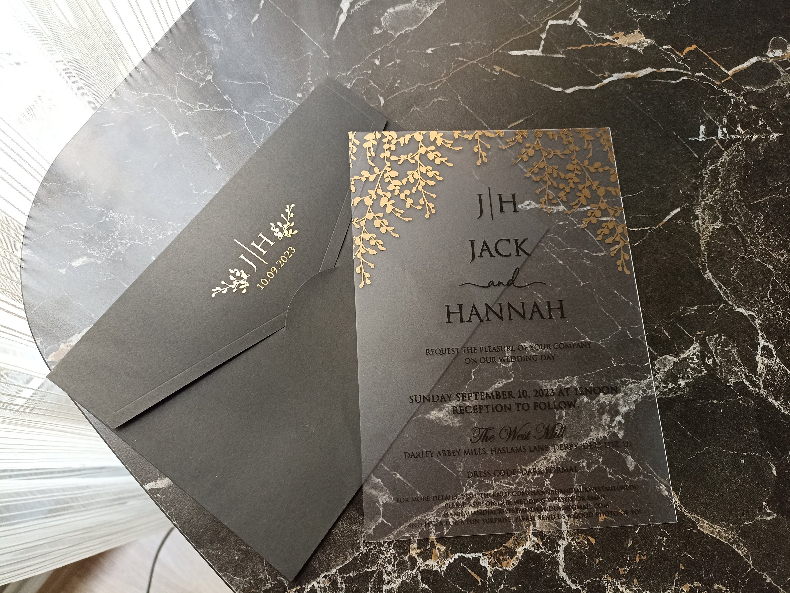 Gold Leaf Acrylic Wedding Invitation, Initials Gold Foil Letterpress ...