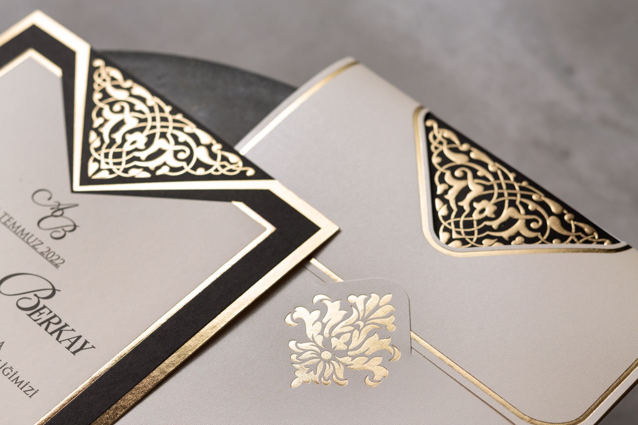 Classic Simple Wedding Invitation, Elegant, Embossed Cream Black Color ...