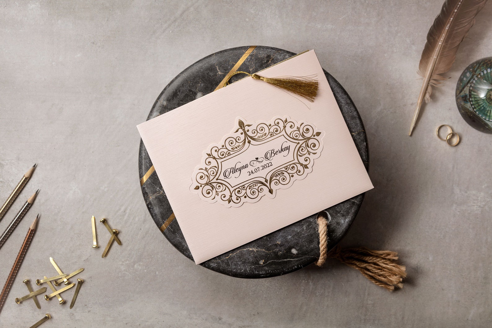 Elegant Wedding Invitation Light Pink Color Gold Tasseled - Etsy