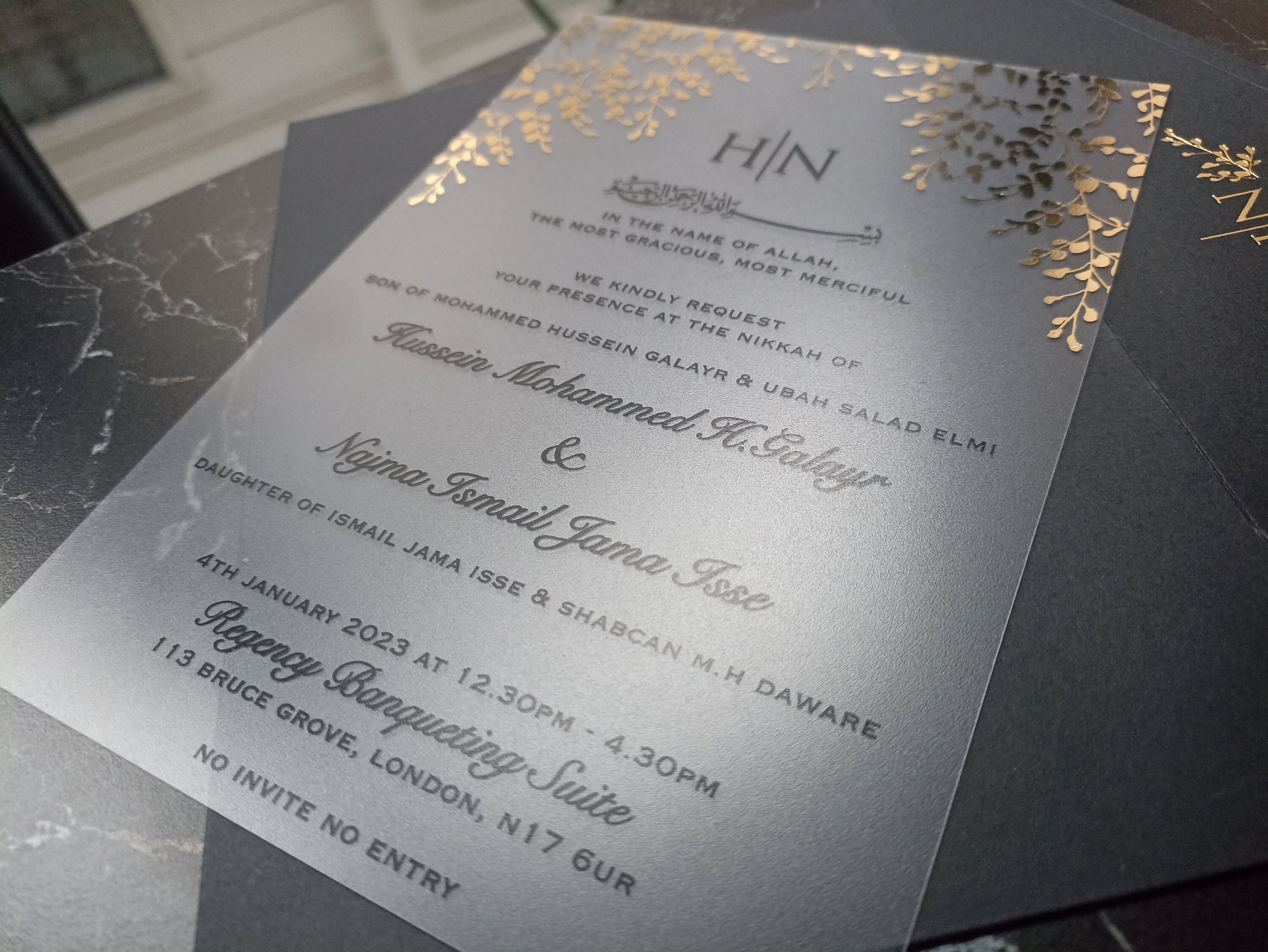Gold Leaf Acrylic Wedding Invitation, Initials Gold Foil Letterpress ...