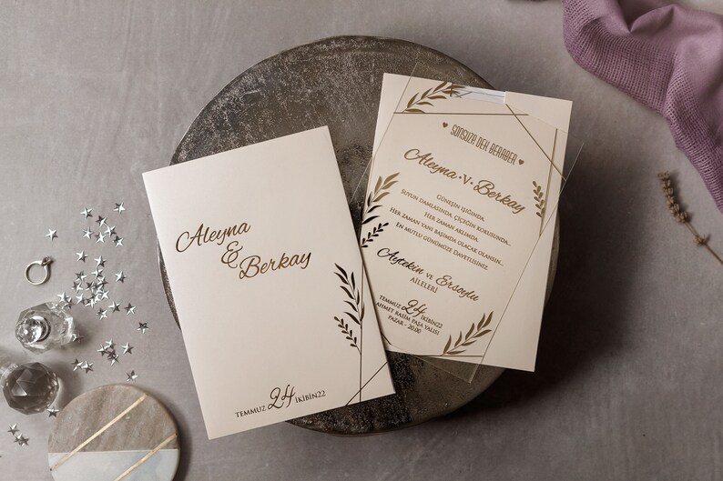 Wheat Wedding Invitation, Names Gold Foil Printed Pocket Style Envelope ...