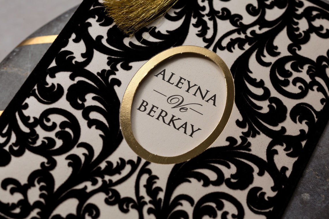 Black Velvet Wedding Invitation, Amazing Design, Pocket Style Envelope ...