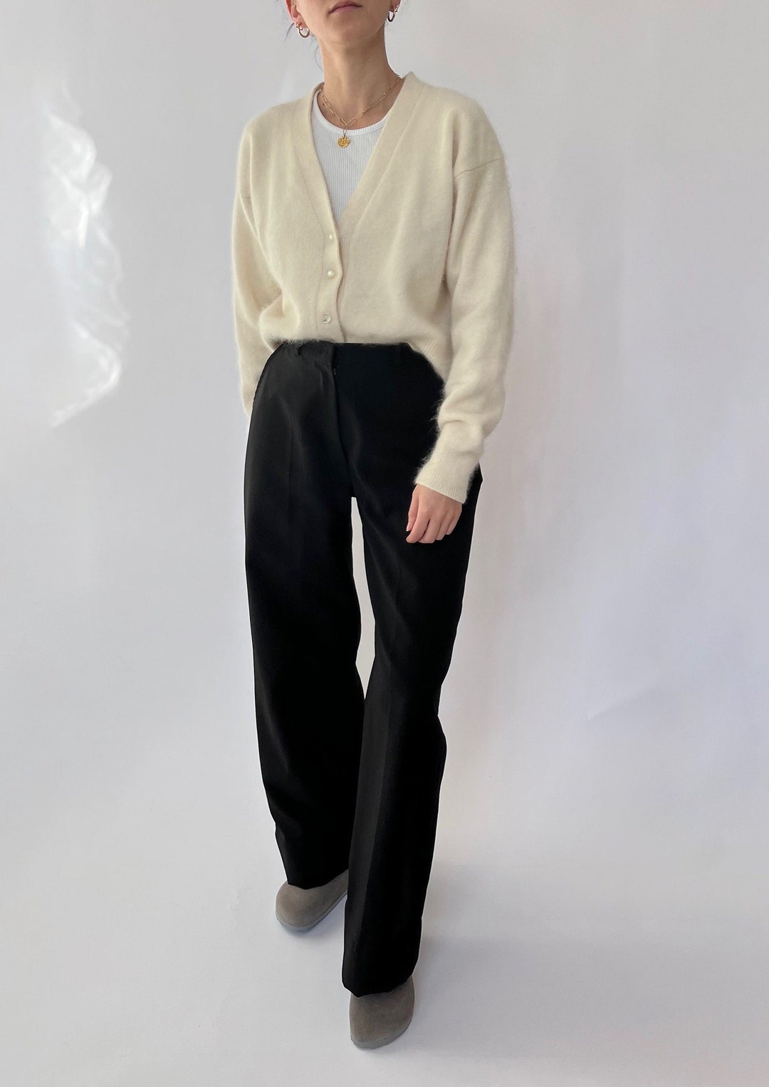 Cream Angora Cardigan S/M, 90s Cream Cardigan, 90s White Angora ...