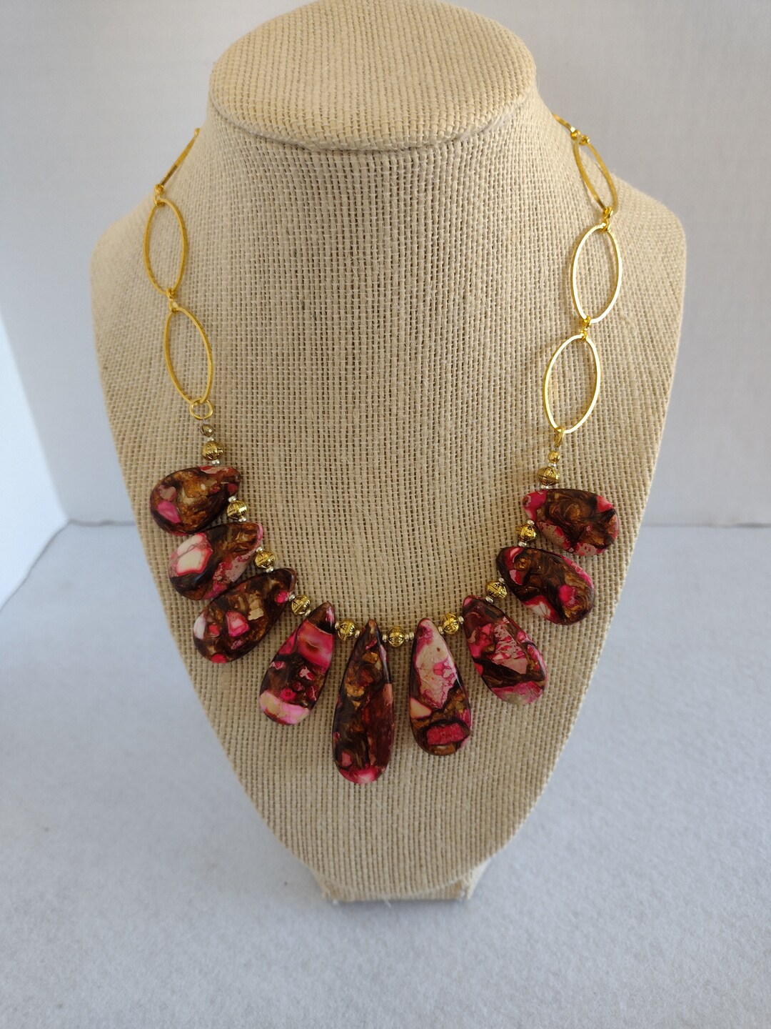 Bronzite Hot Pink Sea Sediment Jasper Chain Necklace - Etsy