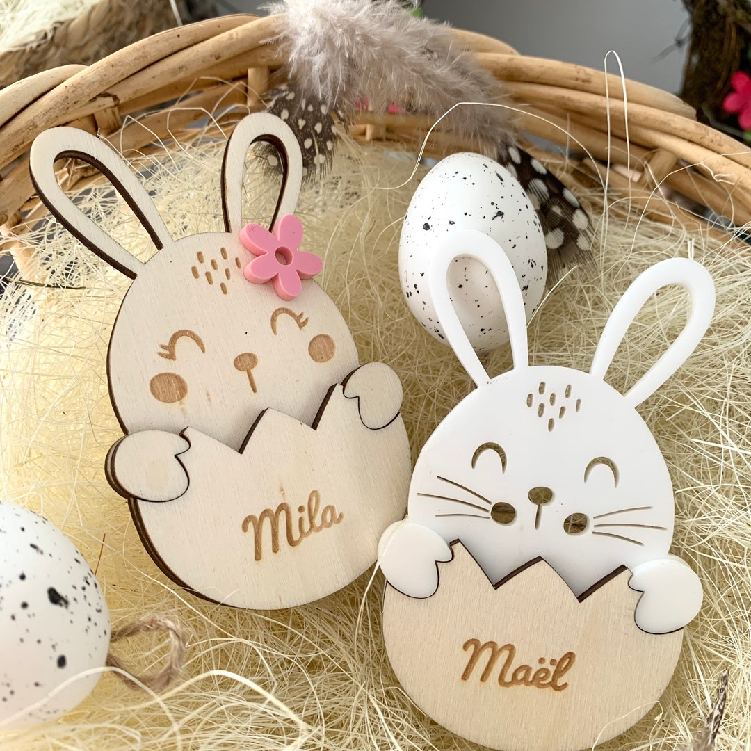 Lapin de pâques + coquille en bois et plexi - Etsy France