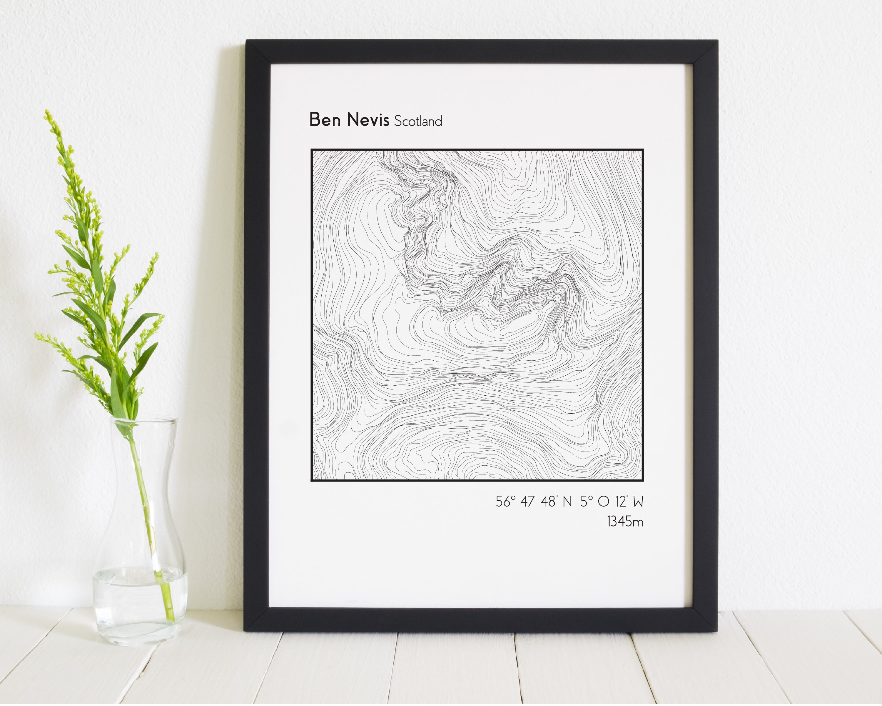 Ben Nevis Map Print Topographic Scotland Munro Hill Mountain Munro ...