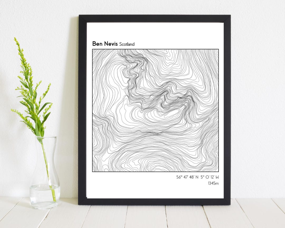 Ben Nevis Map Print | Topographic | Scotland | Munro | Hill | Mountain ...