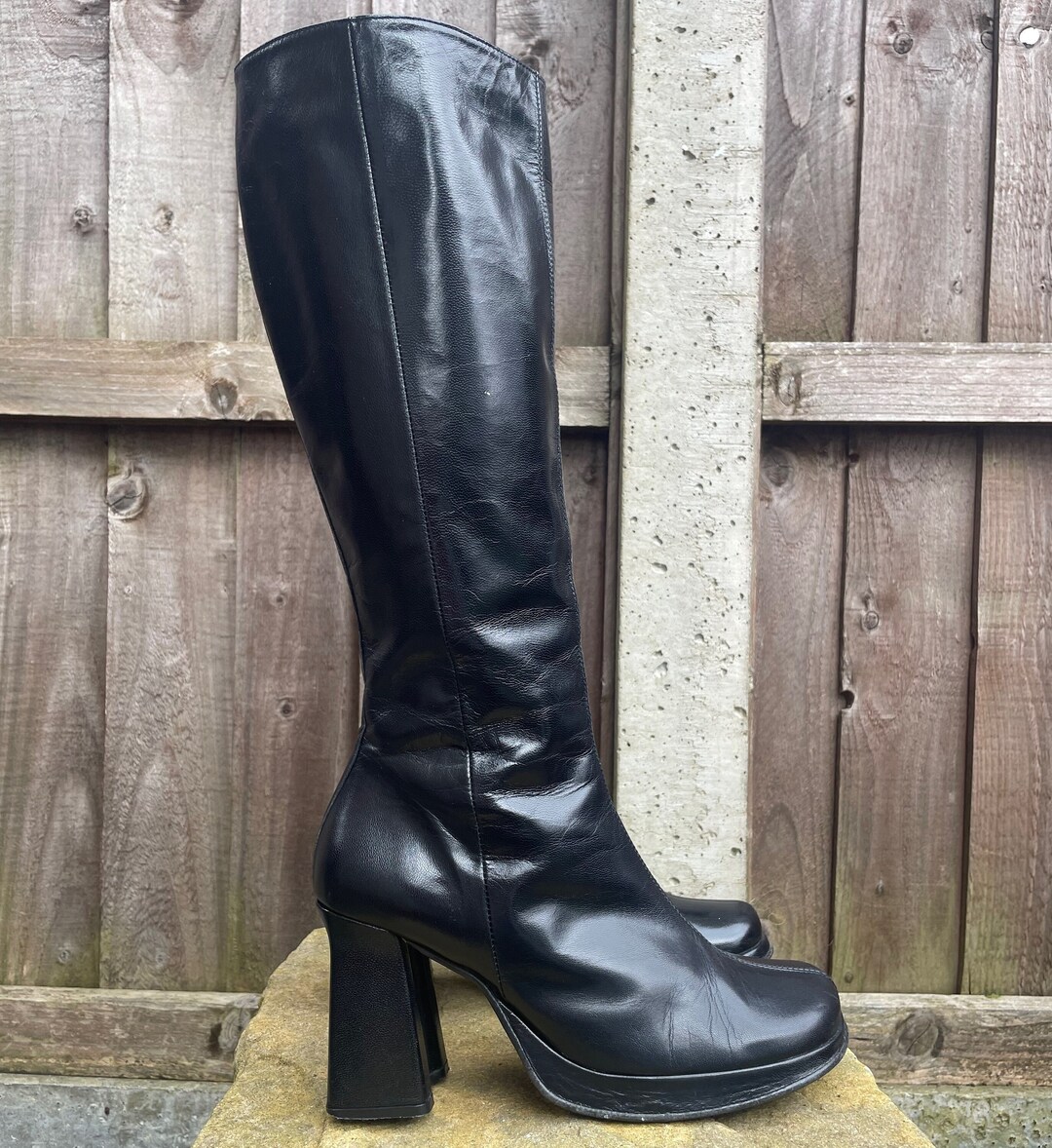 Vintage Shellys London 90s Leather Platform Knee High Boots - Etsy