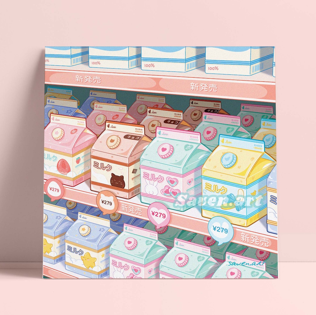 Milk Carton Art Print, Anime Supermarket, Convenience Store, Japanese ...