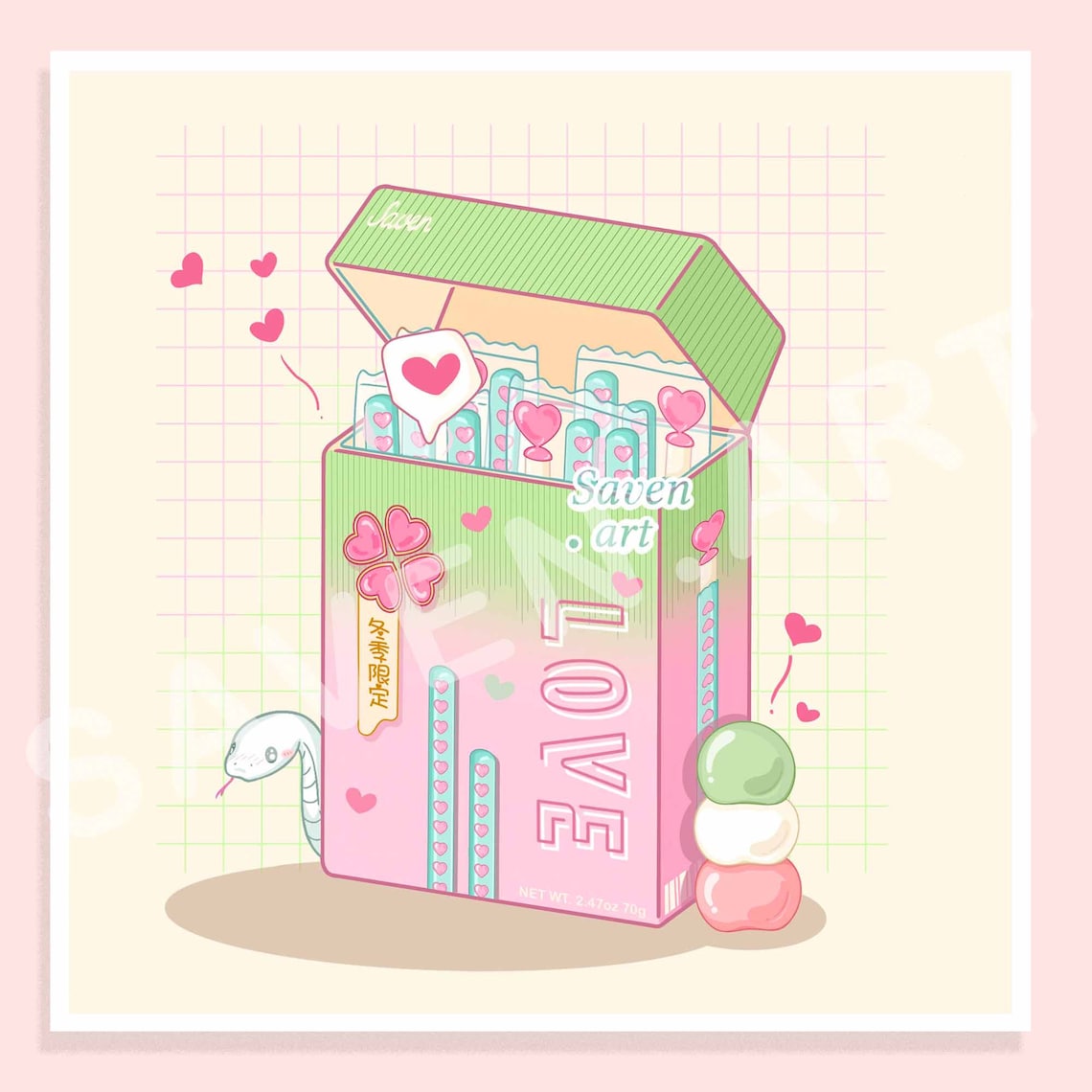 Love Pocky Art Print Square Print Cute Art Print Pocky - Etsy