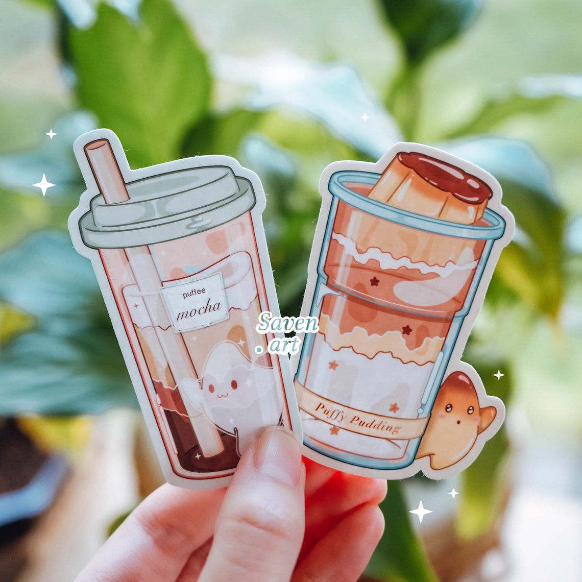 Sticker, Puffy Cafe, Caramel Pudding, Mocha, Coffee Lover, Weatherproof ...