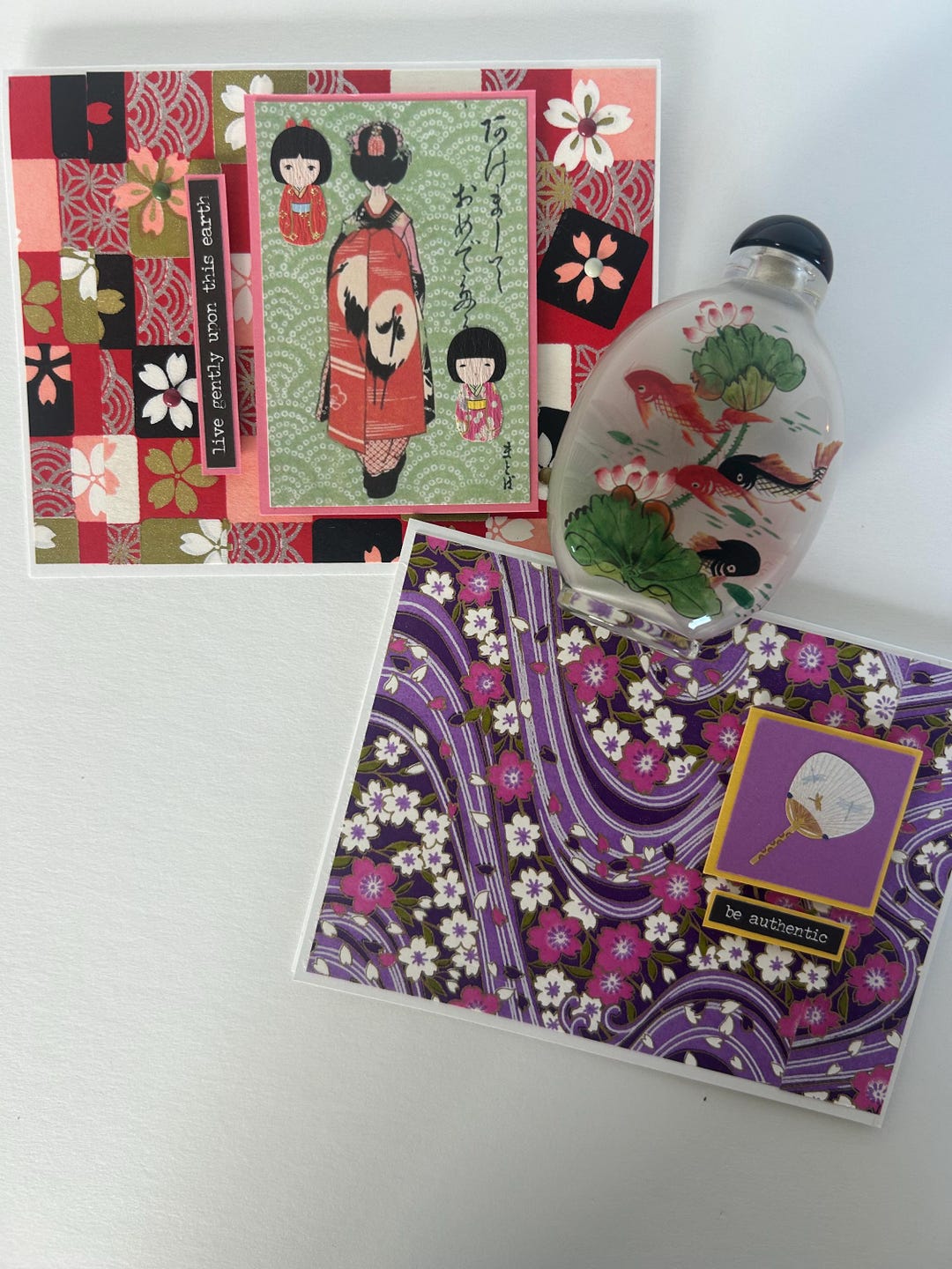 Set of Washi Paper Cards, Blank Japanese Collage Cards, Japan Cherry ...