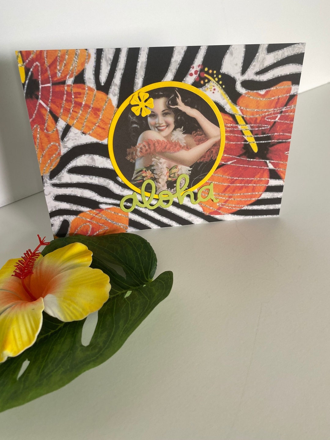 Vintage Hula Girl Aloha Card, Tropical Greeting, Hawaii Hula Girt Art ...